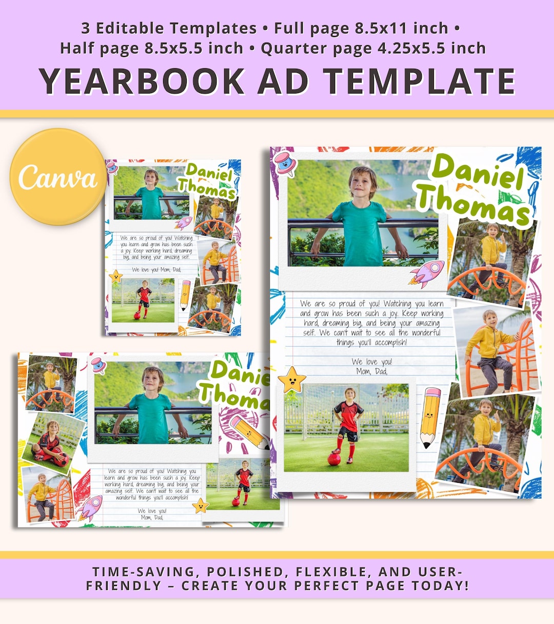 Elementary Yearbook Ad Template: Full, Half, Quarter Page (canva ...