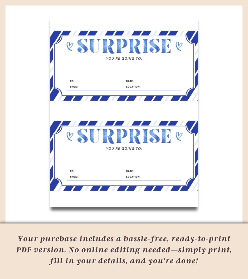 Surprise Trip Voucher: Editable Travel Gift (printable PDF Template) - Etsy