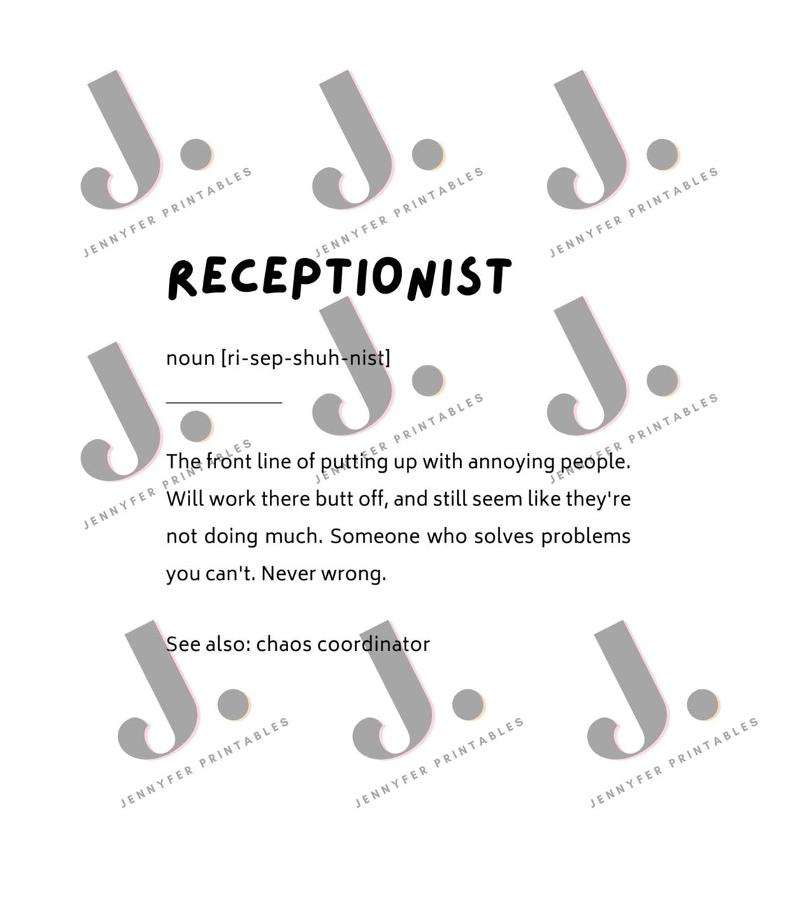 Receptionist Definition Print, Front Office Decor (digital Download) - Etsy