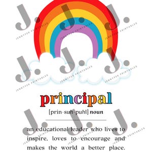 Rainbow Principal Definition Printable, Principal Gift, Principal Sign ...