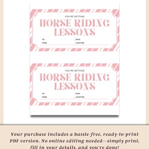 Printable Horse Riding Voucher Template, Horse Riding Lesson Gift ...