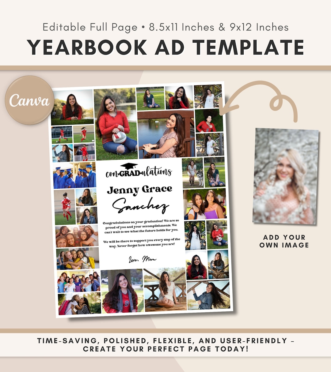 Custom Yearbook Ad, Senior Ad Yearbook Template Canva 30 Photos, 8.5x11 ...