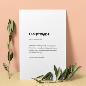 Receptionist Definition Print Gift, Receptionist Gift, Veterinary ...