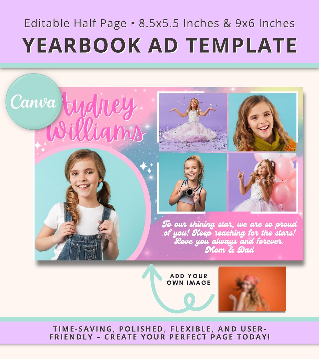 Pink Yearbook Ad Template: Elementary School Half Page (canva) - Etsy