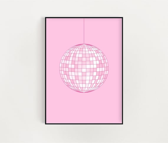 Disco Ball Wall Art Pink Wall Art Trendy Retro Wall Art - Etsy