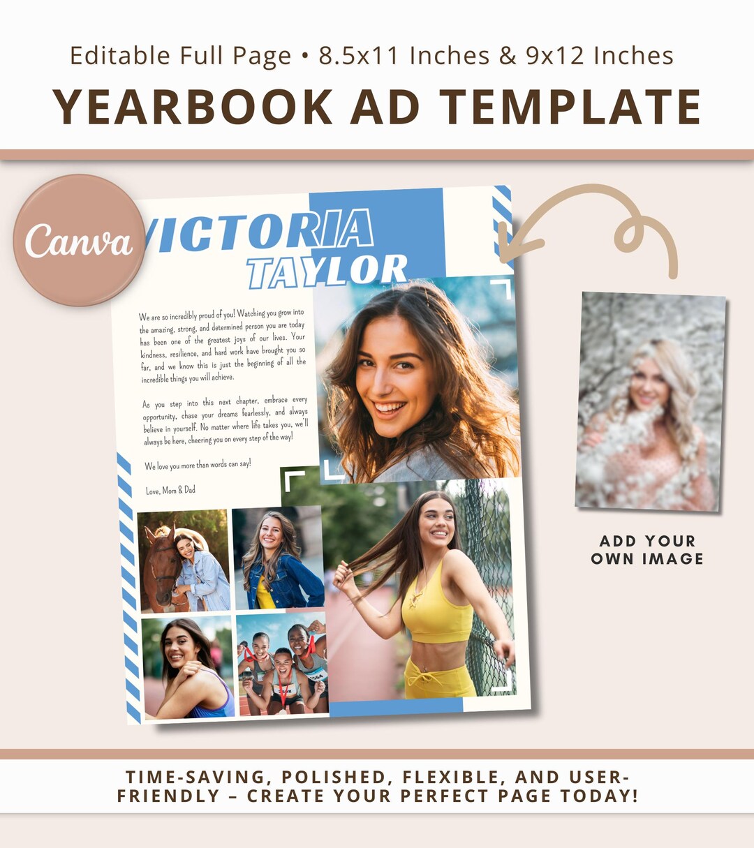 Full Page Yearbook Template Girls 8.5x11 & 9x12, Yearbook Ad Full Page ...