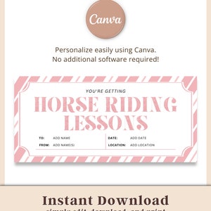 Printable Horse Riding Voucher Template, Horse Riding Lesson Gift ...
