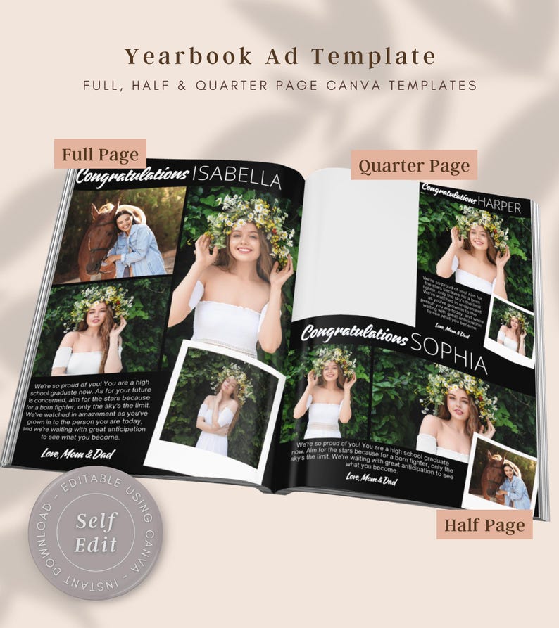 Yearbook Ad Template: Full, Half, Quarter Page (canva Editable) - Etsy