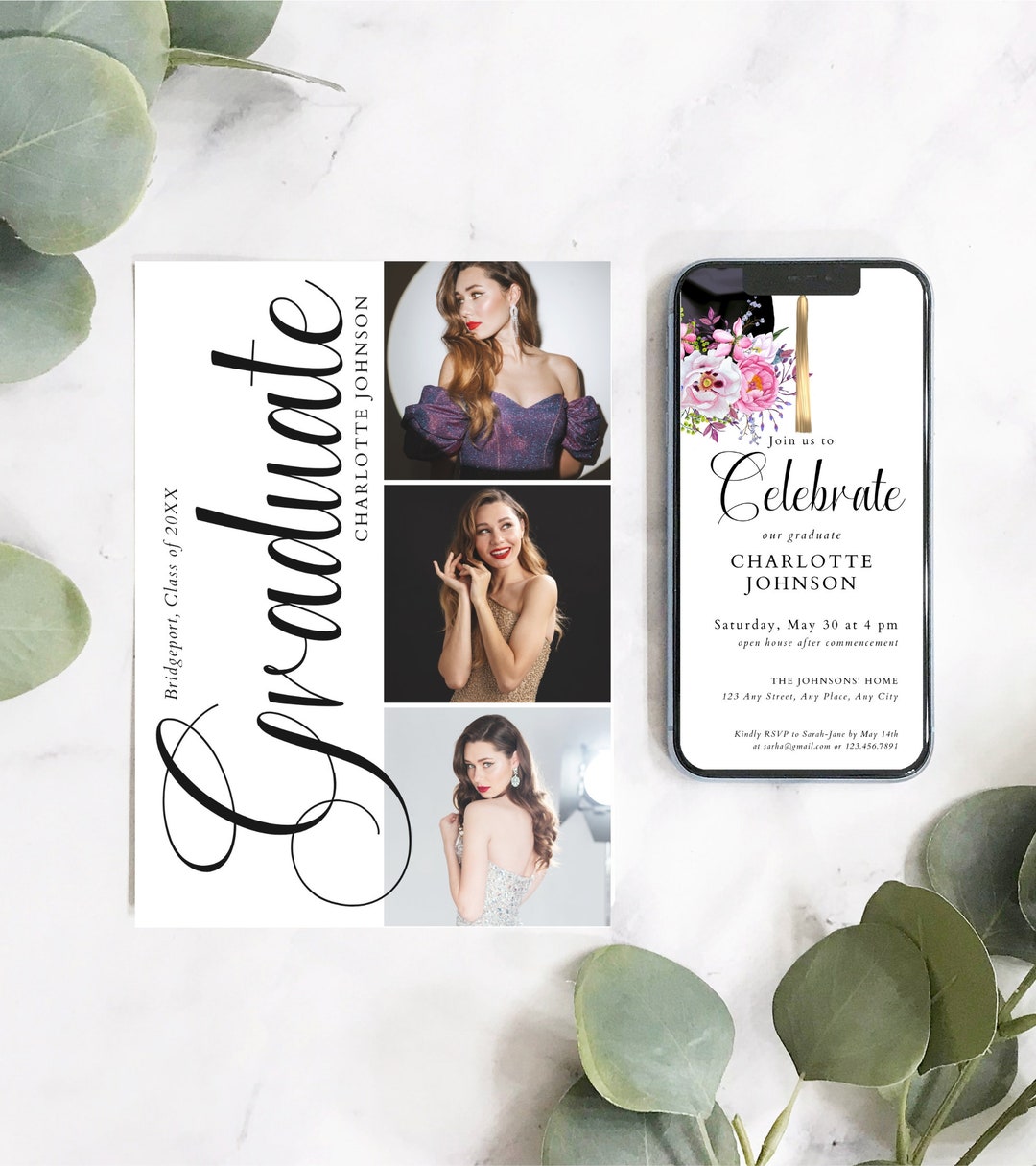 Graduation Invite Bundle Graduation Invitation Template and Evite ...