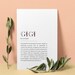 Gigi Definition Print: Grandma Gift, Pregnancy Announcement (digital ...