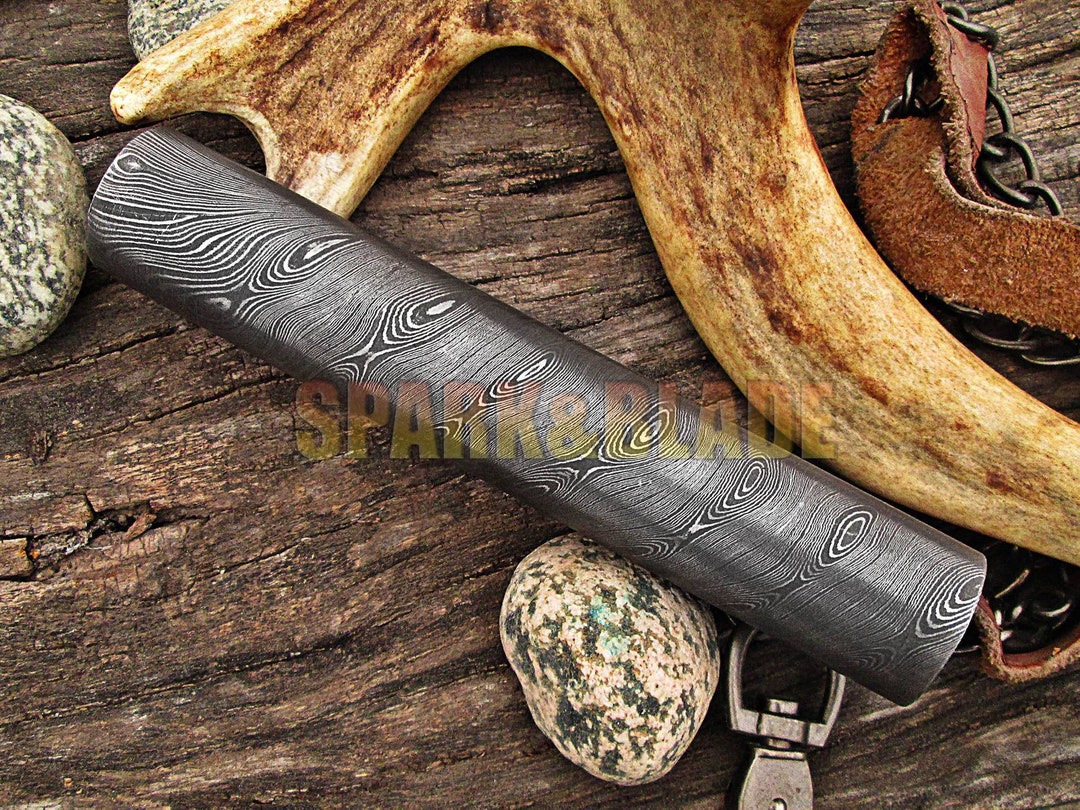 5" Long Custom Handmade Damascus Steel Round Bar With 25.5mm(approx ...