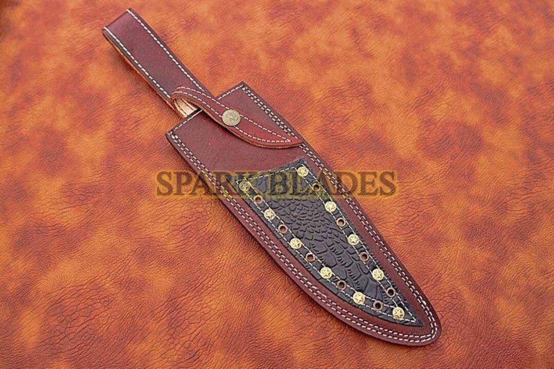 15" Long Custom Handmade Leather Sheath Fits up to 8"__9" Cutting Blade ...