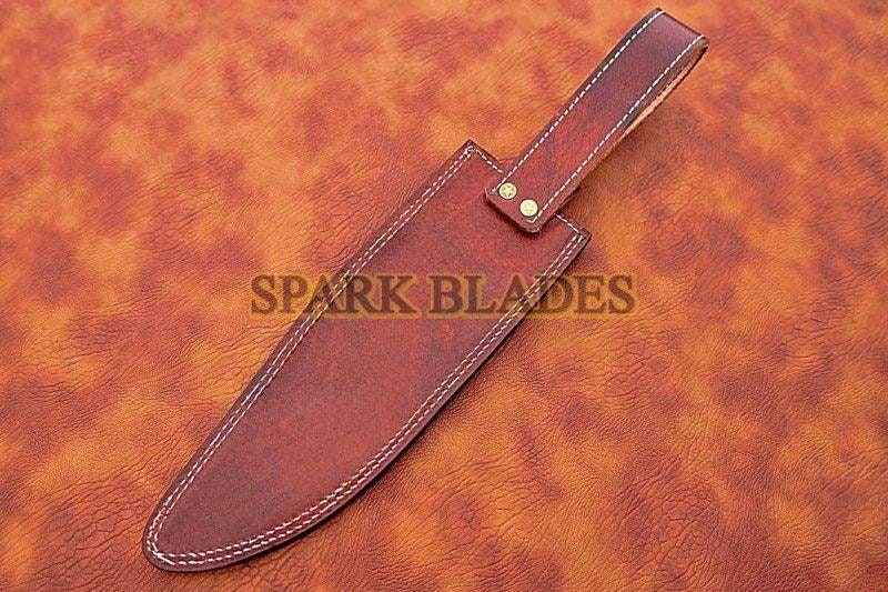 15" Long Custom Handmade Leather Sheath Fits up to 8"__9" Cutting Blade ...
