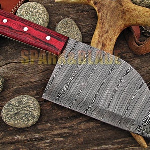 11" Long Handmade Damascus Steel Full Tang Cleaver Chopper Almazan ...