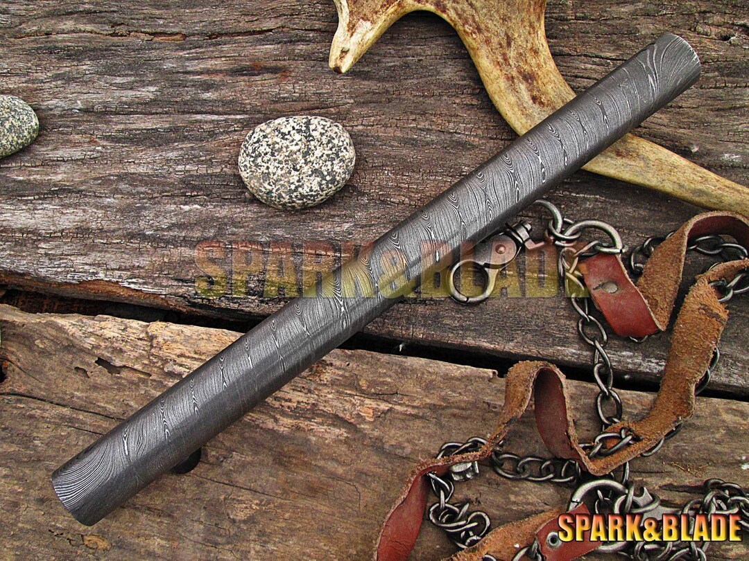 5" Long Custom Handmade Damascus Steel Round Bar With 25.5mm(approx ...