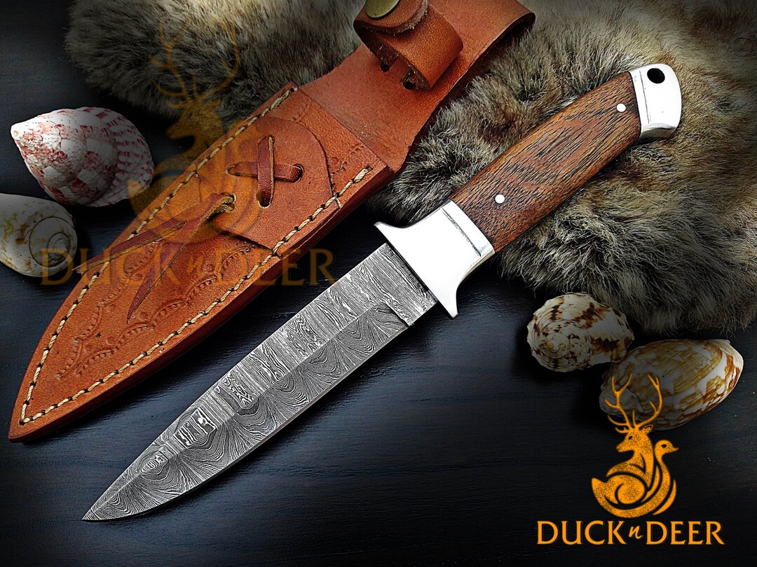 Handmade Damascus Knife With Sheath, Fixed Blade Hunting Knife ...
