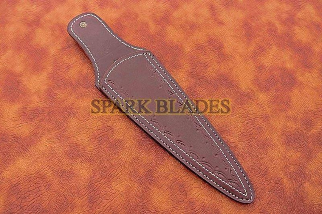 12" Long Custom Handmade Leather Sheath Fits up to 7"__8" Cutting Blade ...