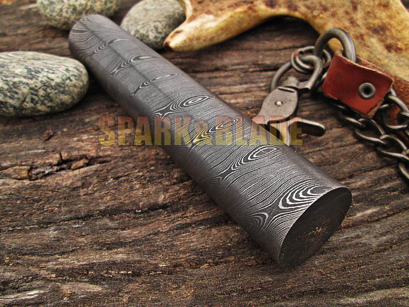 5" Long Custom Handmade Damascus Steel Round Bar With 25.5mm(approx ...