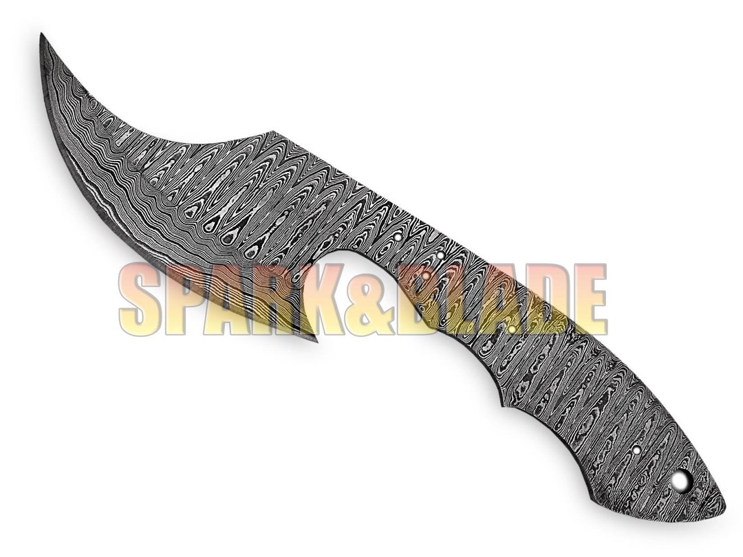 9" Long Custom Handmade Damascus Steel Blank Blade Hunting Knife Axe ...