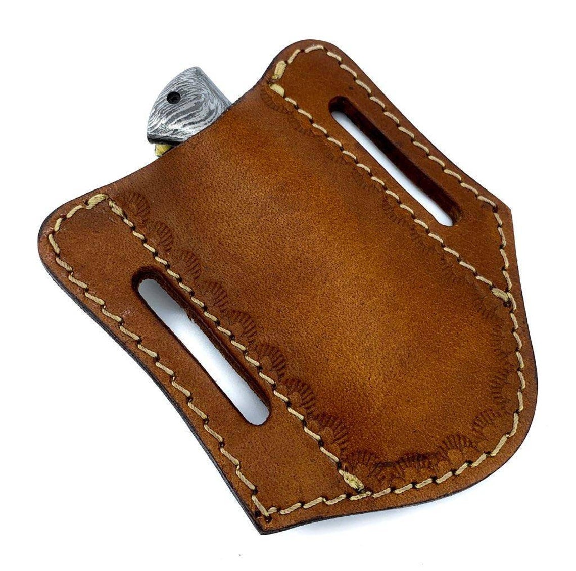 5" Long Custom Handmade Leather Sheath for Folding Knife Pocket Knife ...