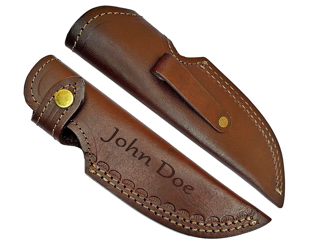 Personalized 9" Long Handmade Leather Sheath for Fixed Blade Knife Fits ...