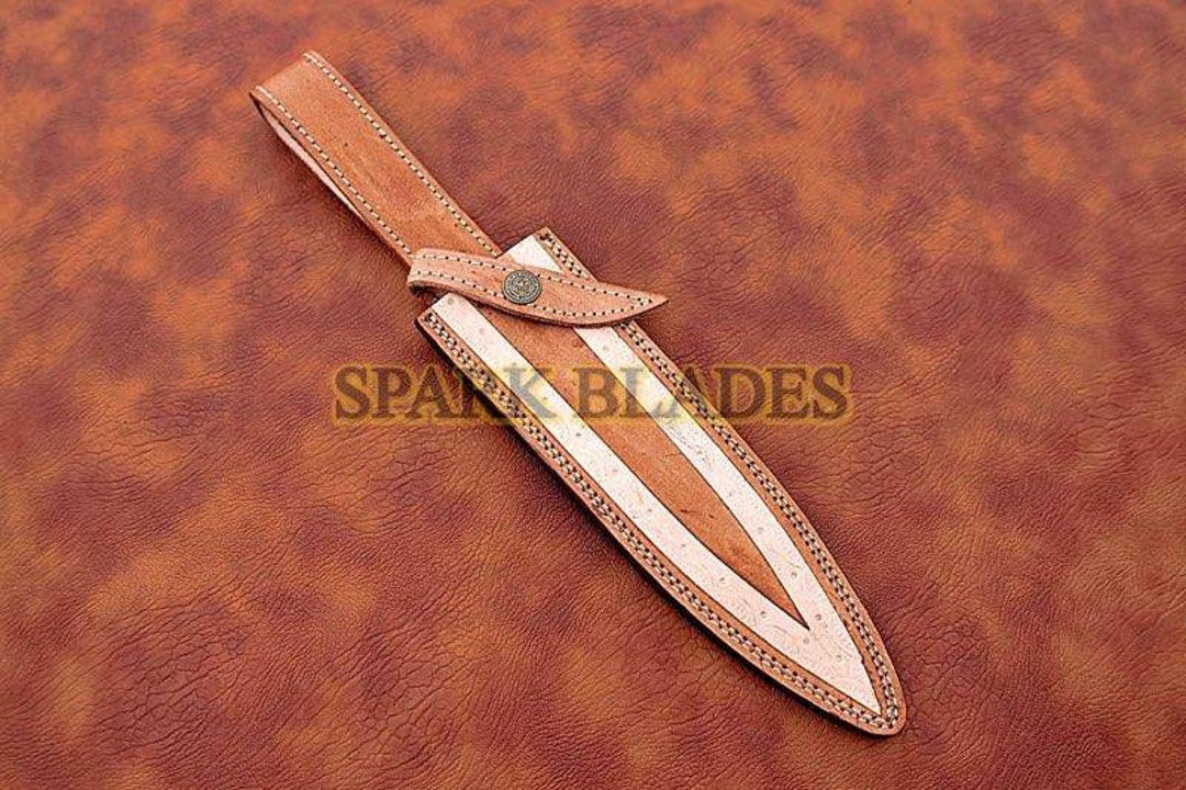 14" Long Custom Handmade Leather Sheath Fits up to 8"__9" Cutting Blade ...