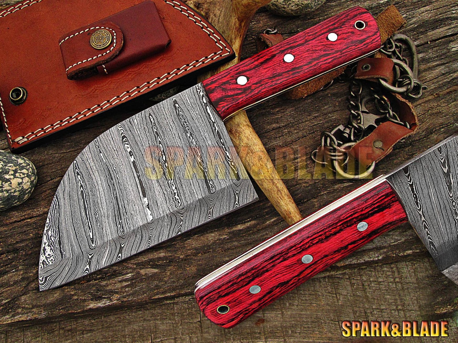 Serbian knife handmade damascus steel full tang cleaver | Etsy