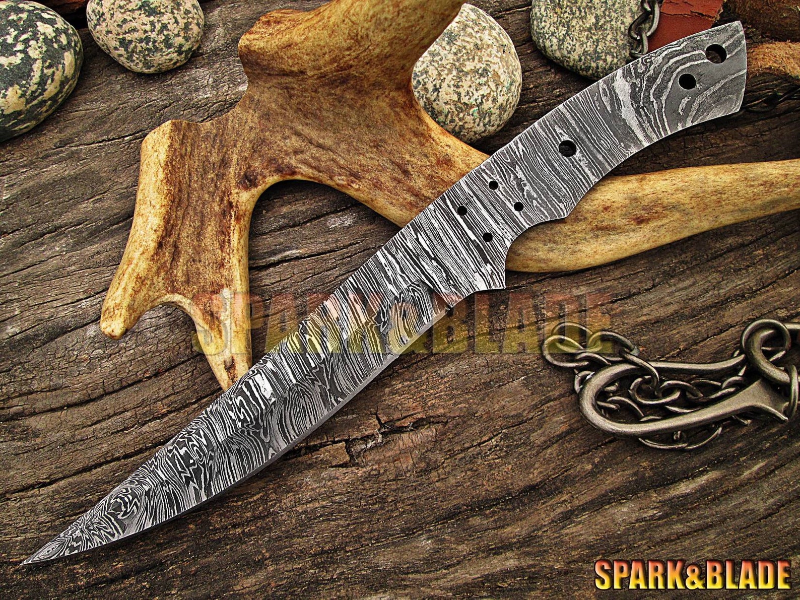 10" Long Custom Hand Made Damascus Steel Blank Blade Hunting Knife ...