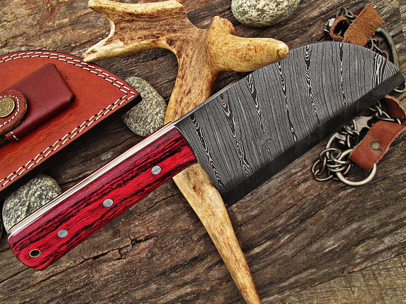 11 Long Handmade Damascus Steel Full Tang Cleaver | Etsy