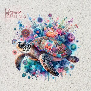 Boho Chic Watercolor Floral Sea Turtle Clipart, for Sublimation ...