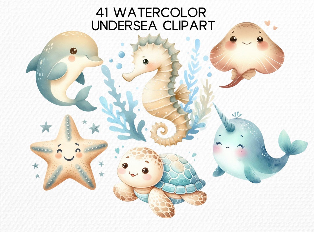 Watercolor Under the Sea Clipart Bundle, Ocean Nursery Nautical PNG ...