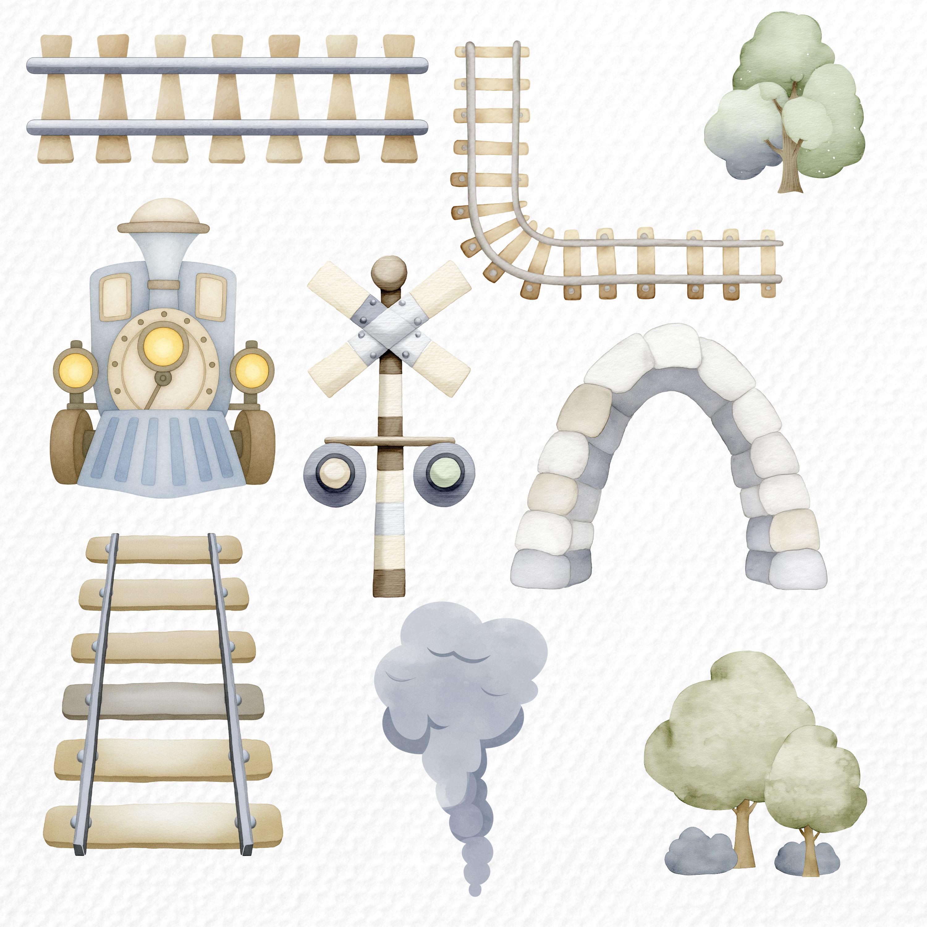 Watercolor Train Clipart Bundle, Transparent PNG Graphics, for Nursery ...