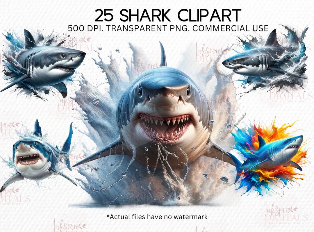 Angry Shark Clipart, 25 High-quality Images, Underwater Art, Marine ...
