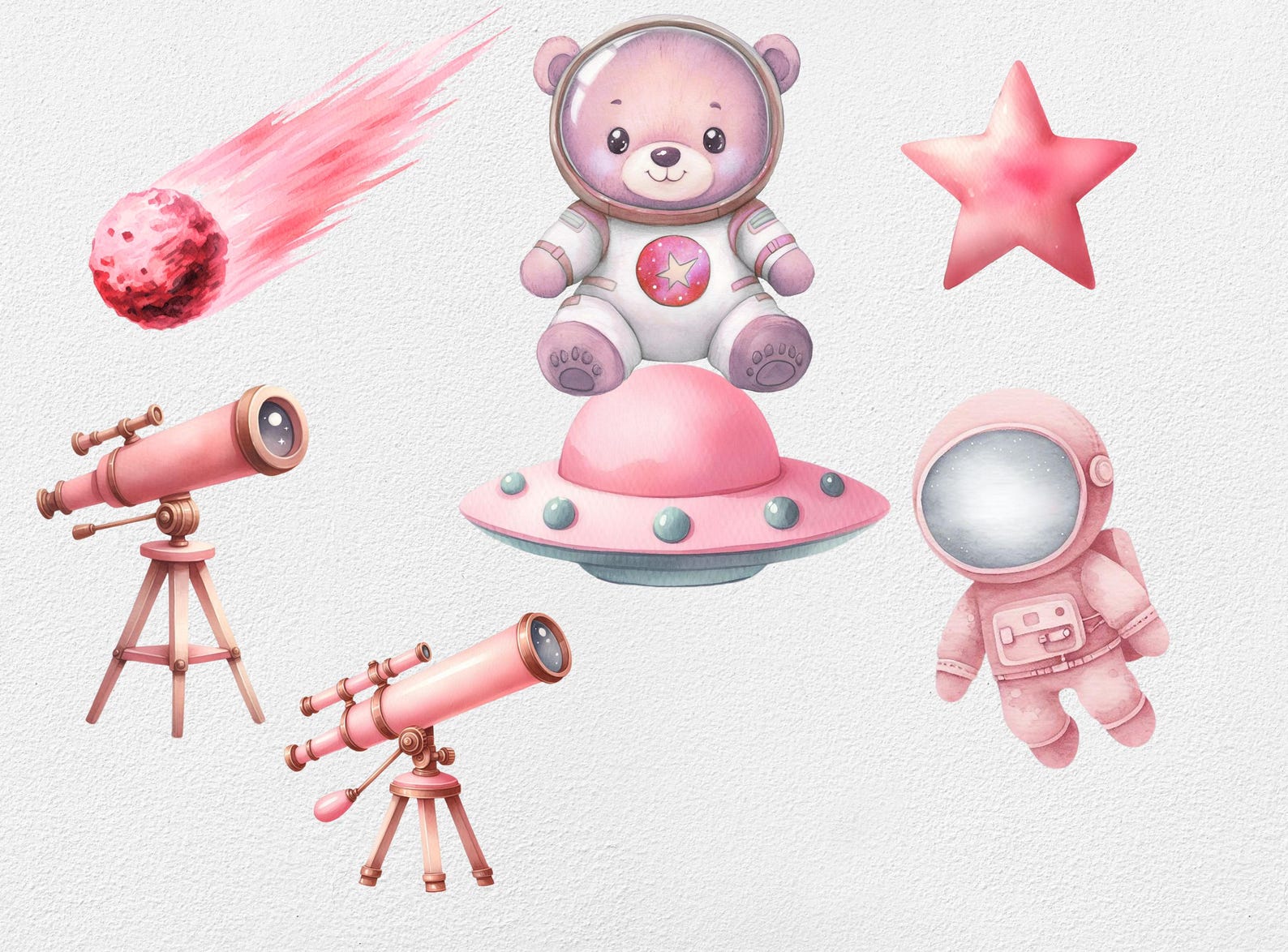Pink Space Watercolor Clipart for Nursery Decor, Cute Astronaut ...