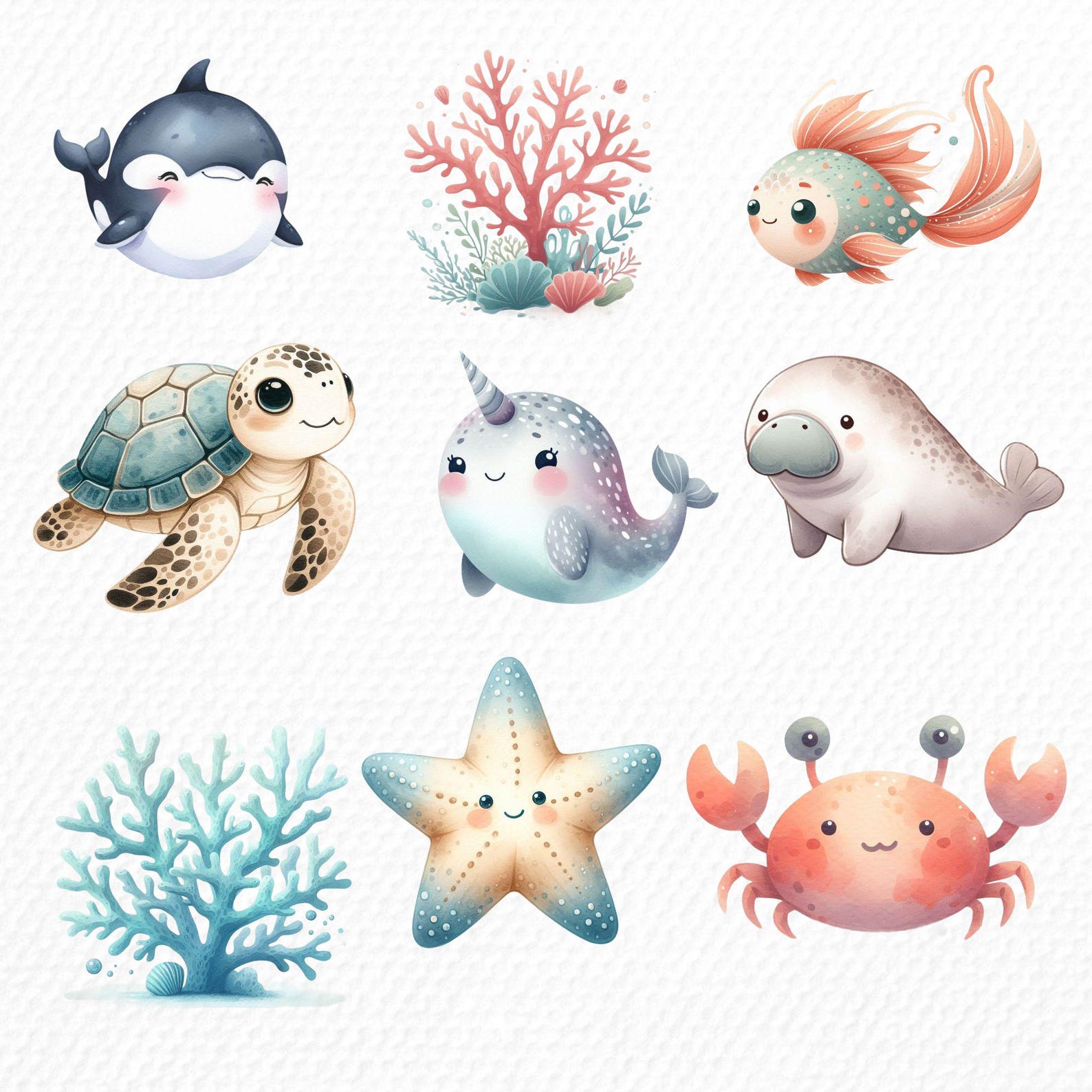 Watercolor Under the Sea Clipart Bundle, Ocean Nursery Nautical PNG ...
