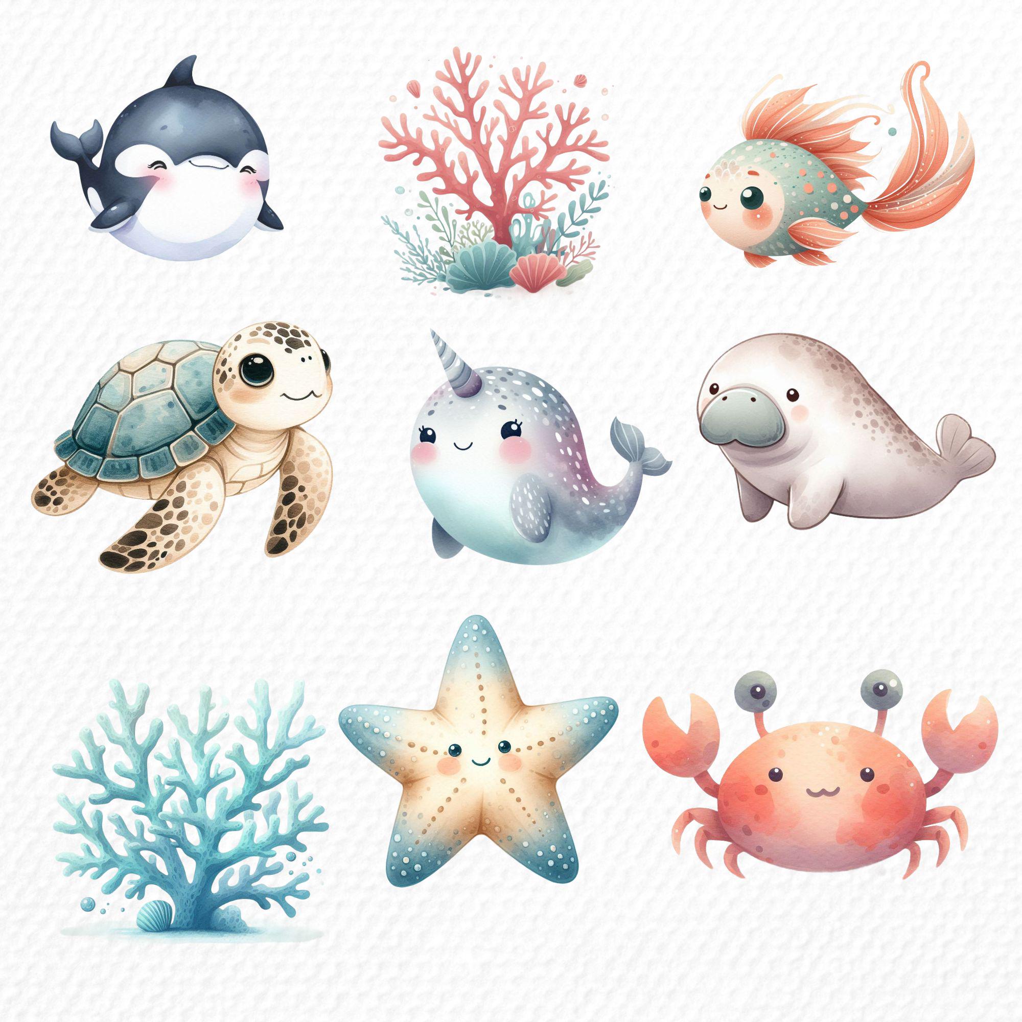 Watercolor Under the Sea Clipart Bundle, Ocean Nursery Nautical PNG ...