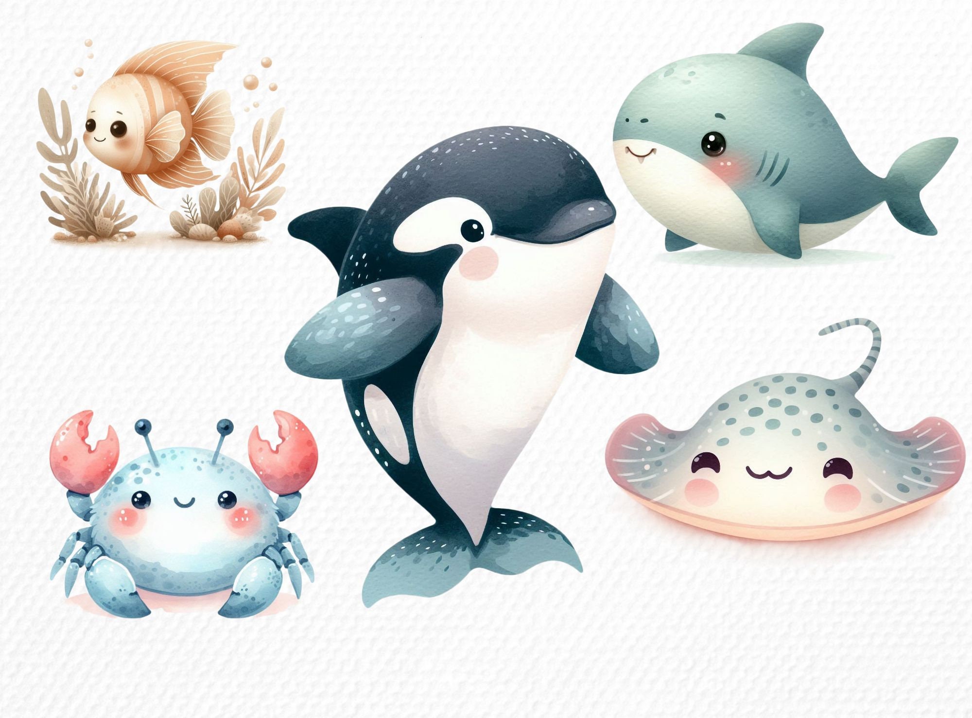 Watercolor Under the Sea Clipart Bundle, Ocean Nursery Nautical PNG ...