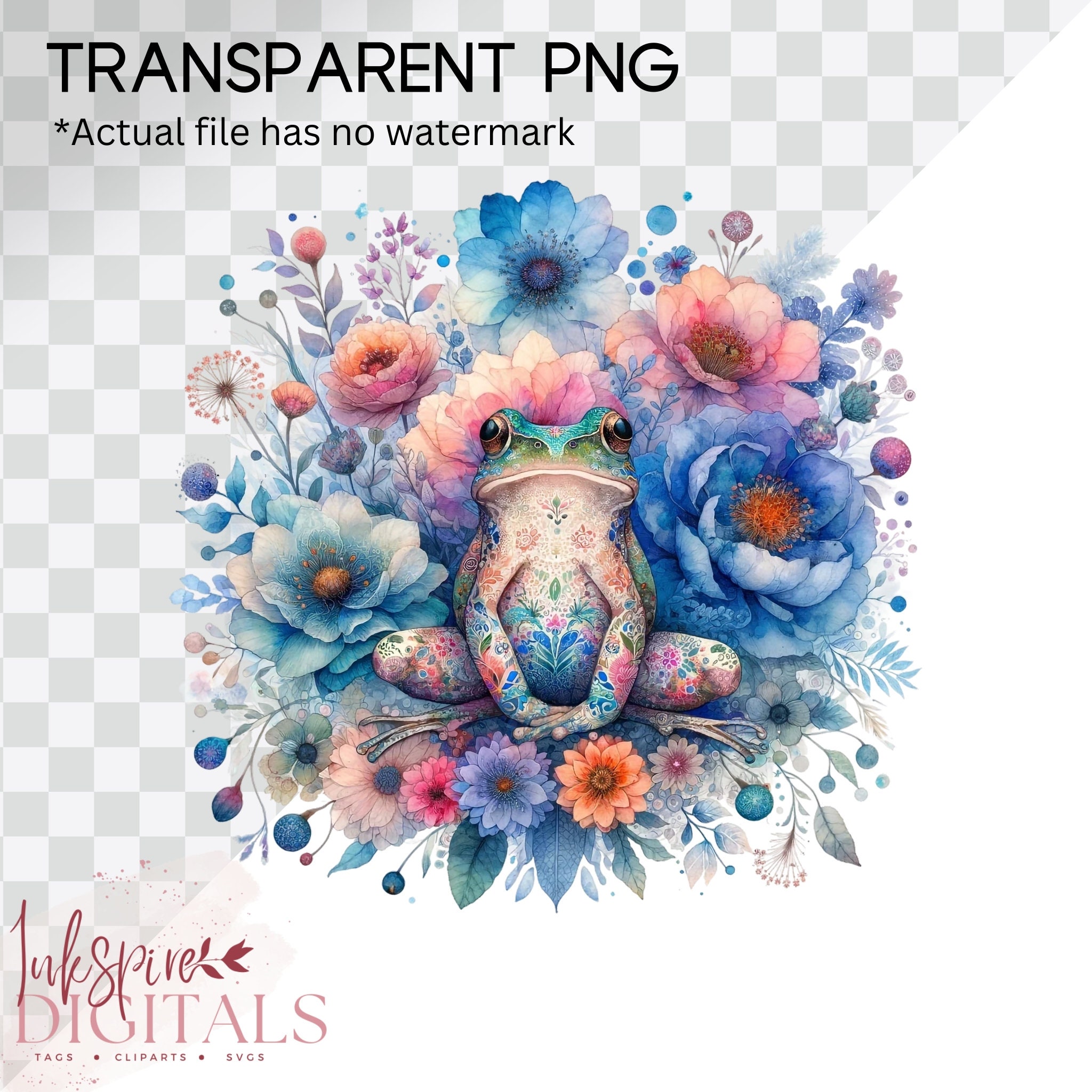 Boho Chic Watercolor Floral Frog Clipart, for Sublimation Tumblers ...