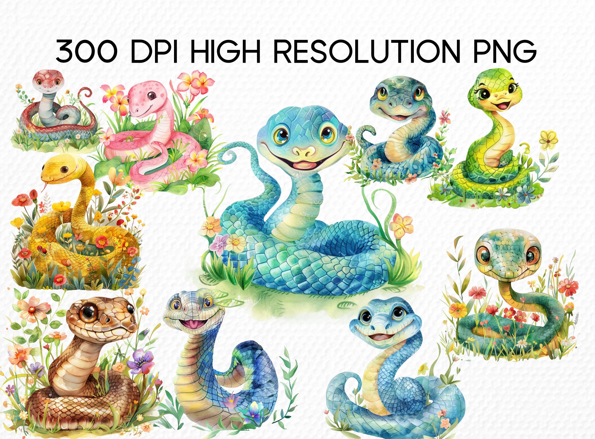 Cute Watercolor Snake Clipart Collection Rattle Snake Adorable Nursery ...
