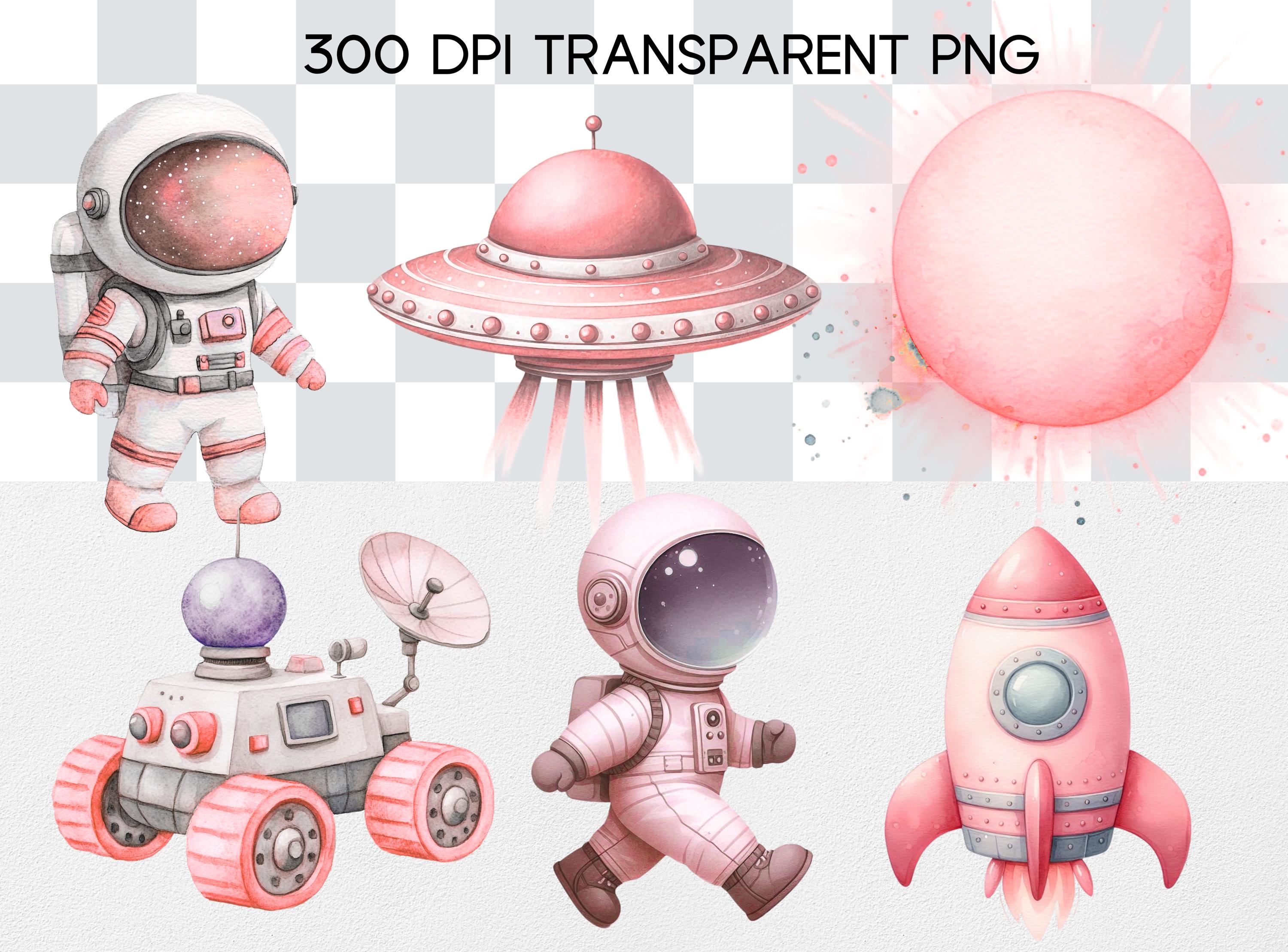 Pink Space Watercolor Clipart for Nursery Decor, Cute Astronaut ...