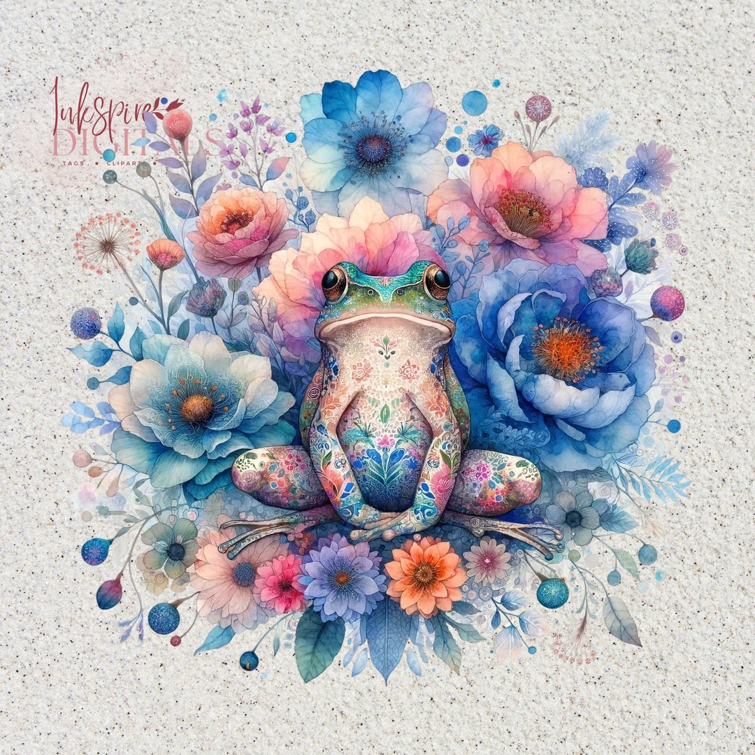 Boho Chic Watercolor Floral Frog Clipart, for Sublimation Tumblers ...
