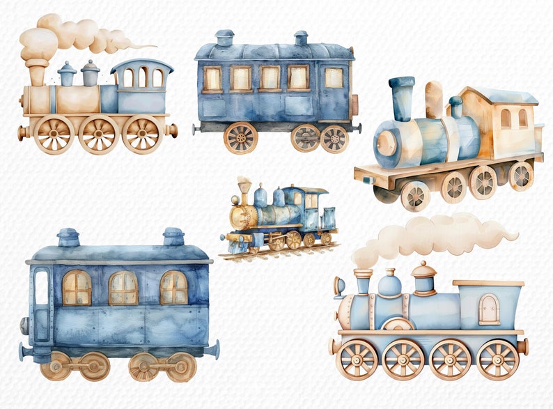 Watercolor Train Clipart Bundle, Transparent PNG Graphics, for Nursery ...