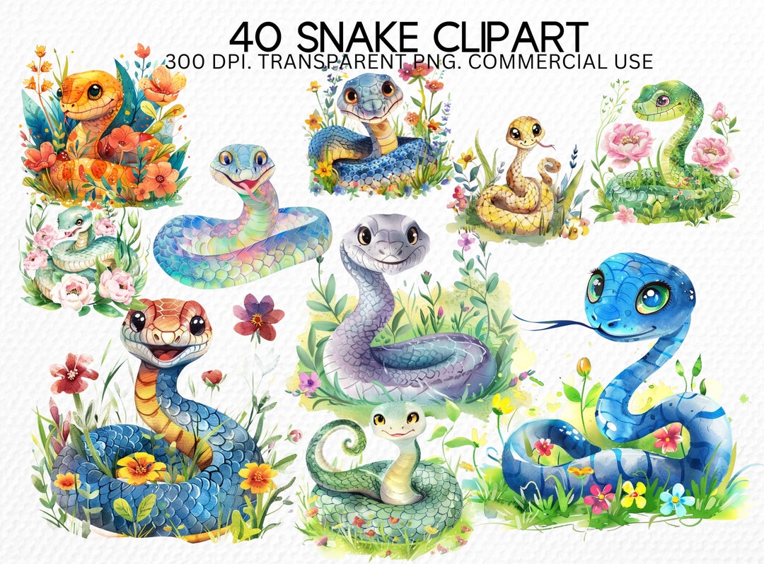 Cute Watercolor Snake Clipart Collection - Rattle Snake Adorable ...