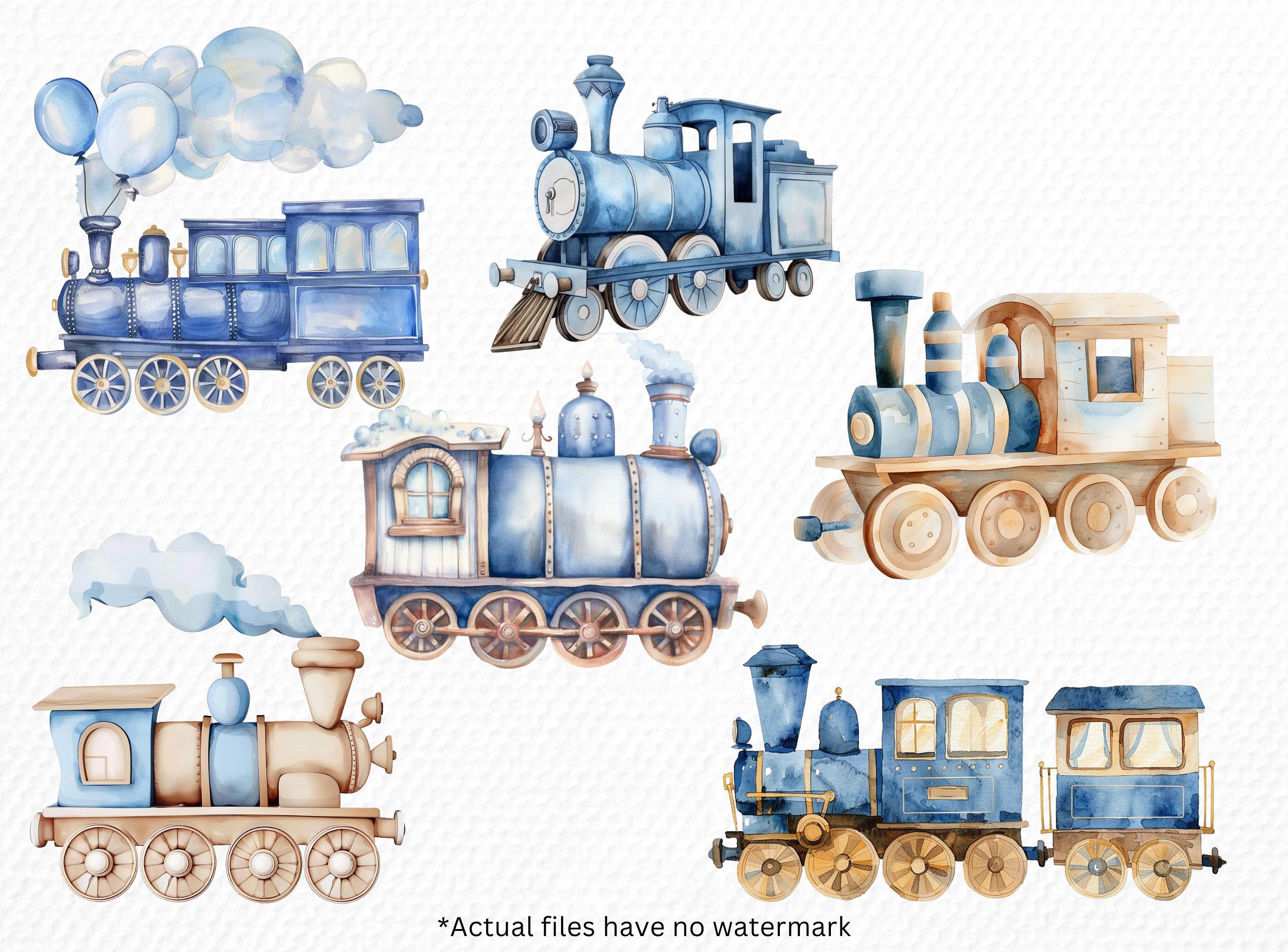 Watercolor Train Clipart Bundle, Transparent PNG Graphics, for Nursery ...