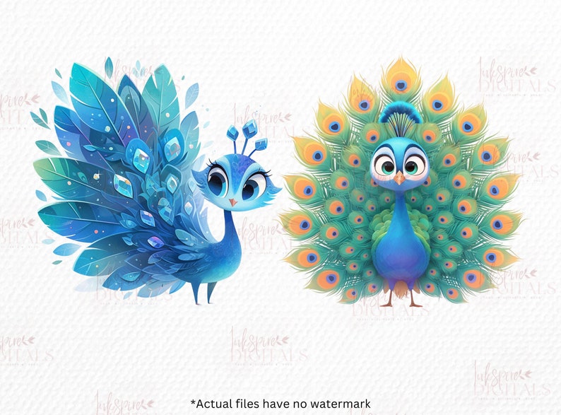 Cute Peacock Clipart, Adorable Cartoon Style Bundle, Nursery Animals ...