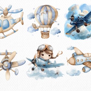 Watercolor Airplane Clipart, Air Transport, Helicopter, Hot Air Balloon ...