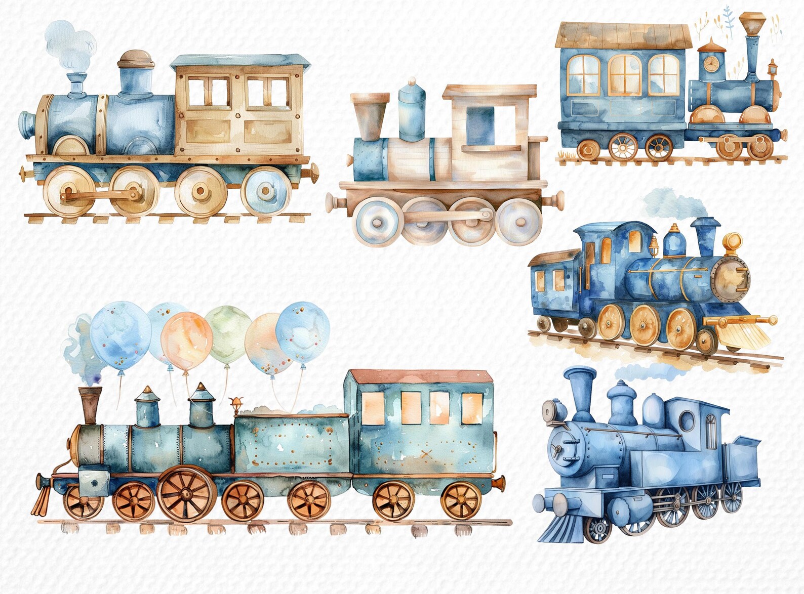 Watercolor Train Clipart Bundle, Transparent PNG Graphics, for Nursery ...