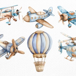 Watercolor Airplane Clipart, Air Transport, Helicopter, Hot Air Balloon ...