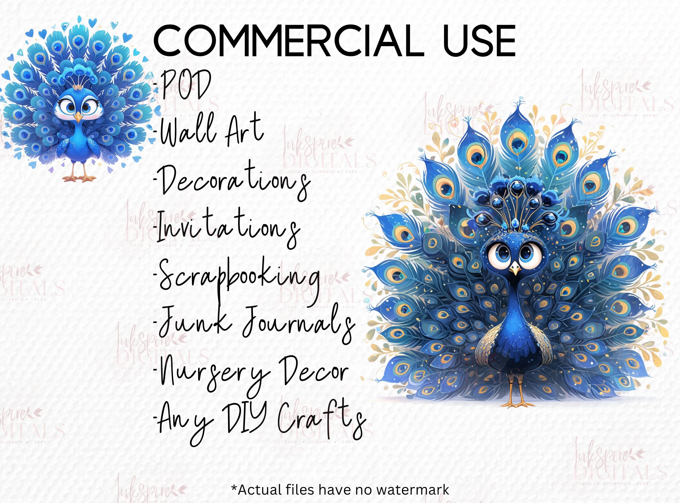 Cute Peacock Clipart, Adorable Cartoon Style Bundle, Nursery Animals ...