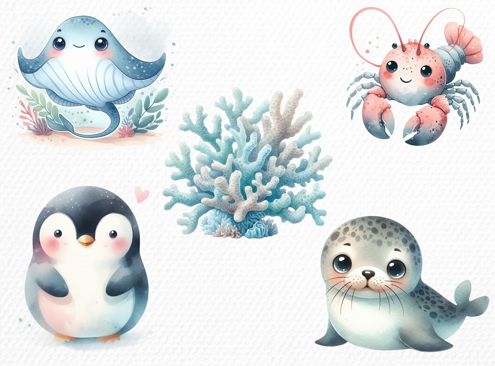 Watercolor Under the Sea Clipart Bundle, Ocean Nursery Nautical PNG ...